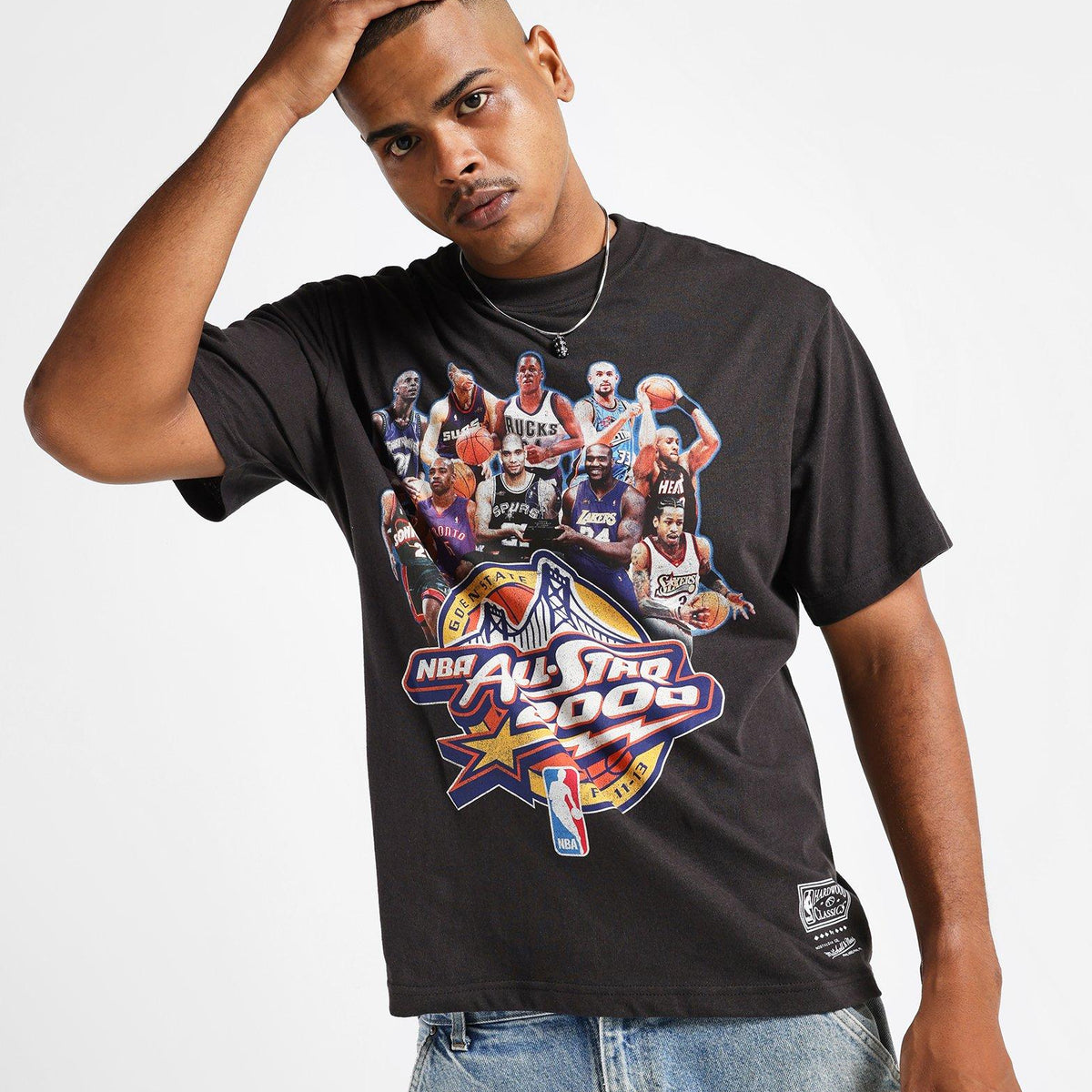 สีดำ Mitchell & Ness เสื้อยืดผู้ชาย NBA Line Up All-Star 2000 Game - JD ...